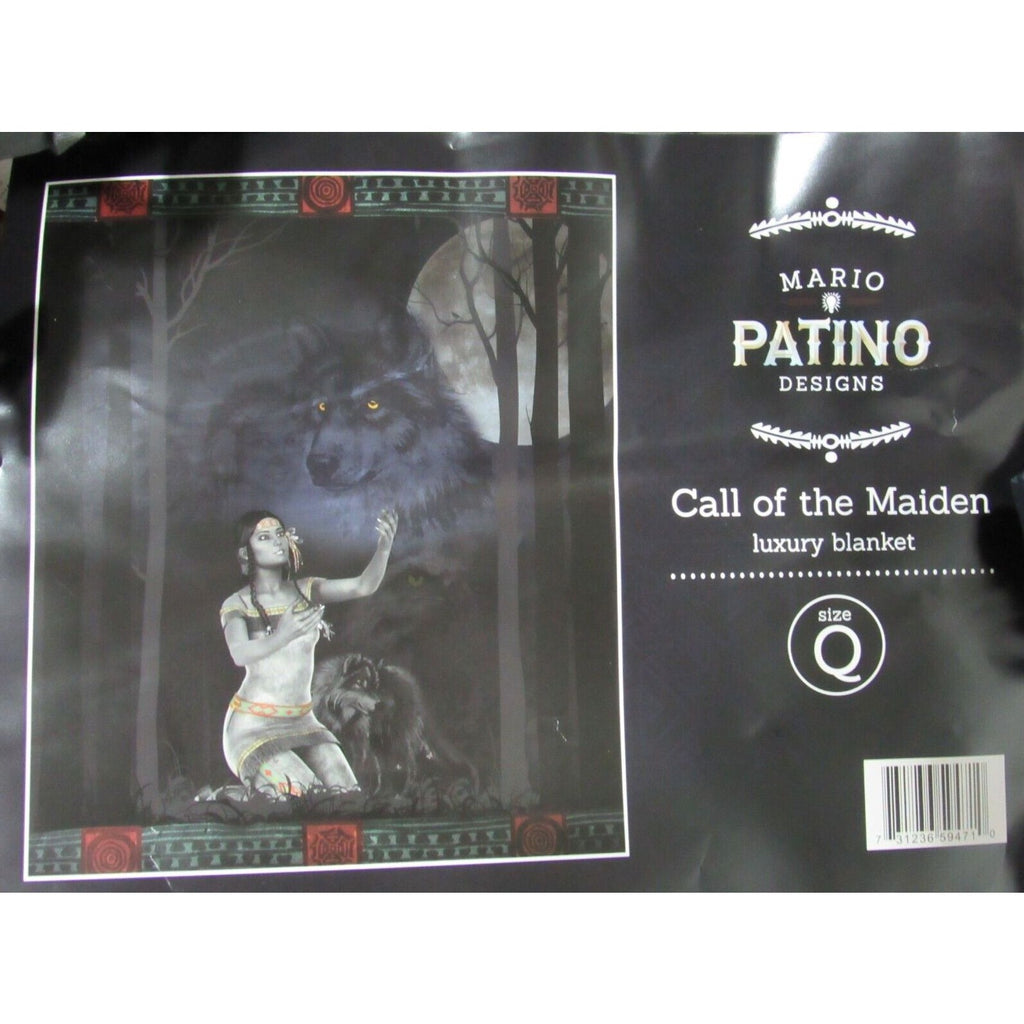 Mario Patino "Call of the Maiden" Native American Wolf Plush Blanket Q ...